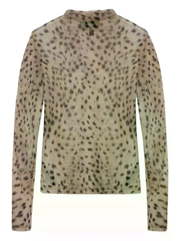 Amiri Deer Print Sheer Mesh Long Sleeve Top - Neutrals