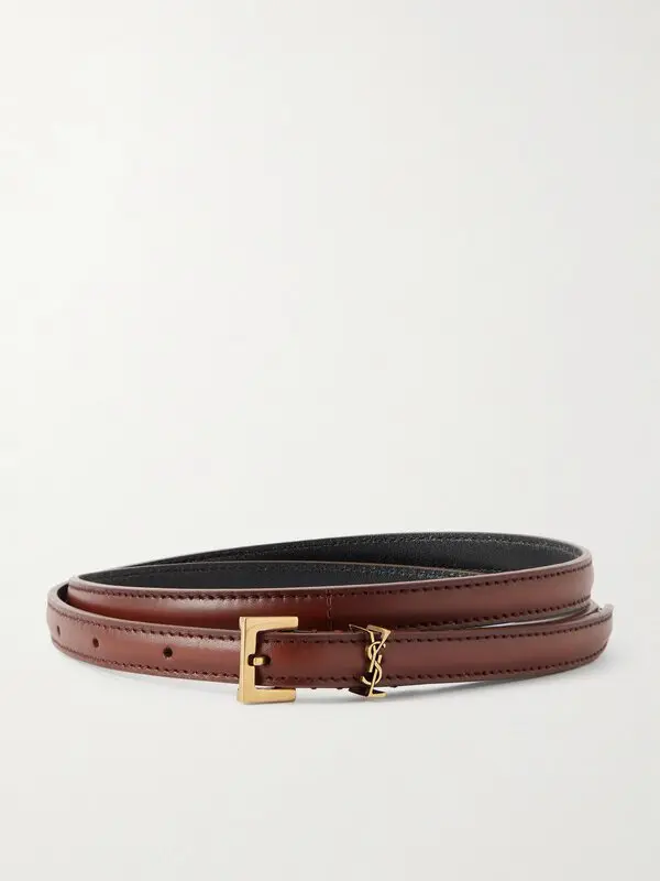 Saint Laurent Cassandre Leather Belt - Brown