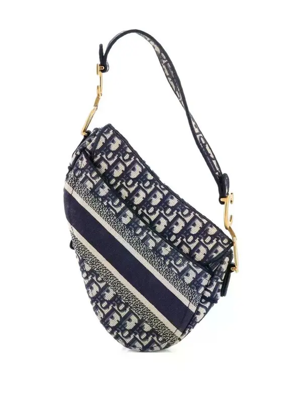 Dior Saddle Handbag Logo Embroidered Oblique Canvas - Blue