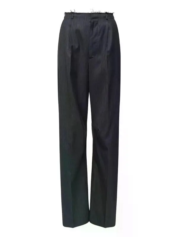 MAISON MARGIELA Pinstripe Trousers With Frayed Waistband - Grey