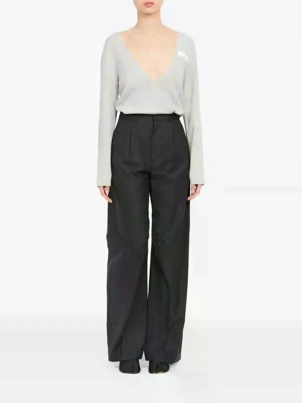 MAISON MARGIELA Pinstripe Trousers With Frayed Waistband - Grey