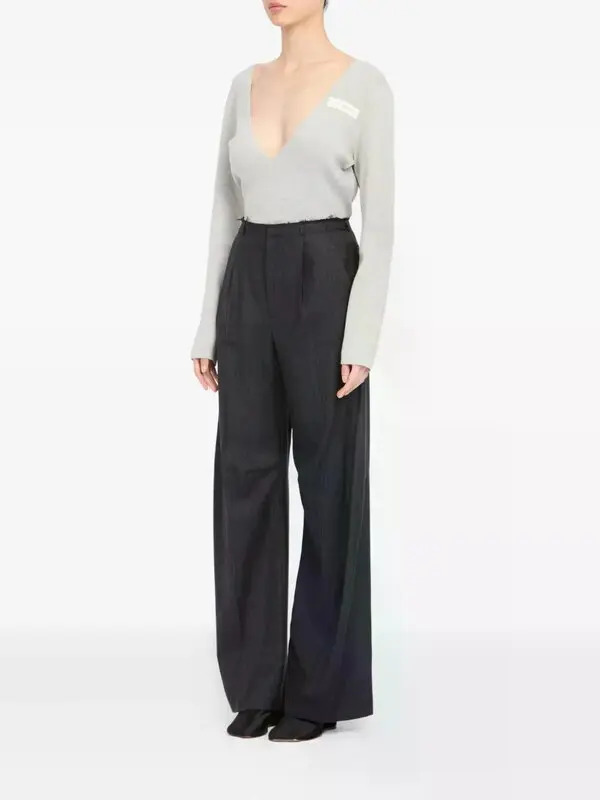 MAISON MARGIELA Pinstripe Trousers With Frayed Waistband - Grey