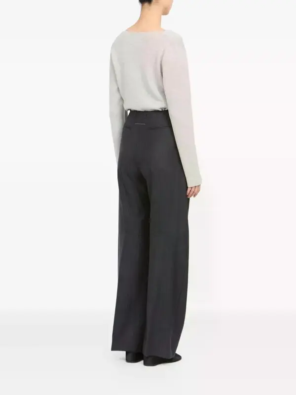 MAISON MARGIELA Pinstripe Trousers With Frayed Waistband - Grey