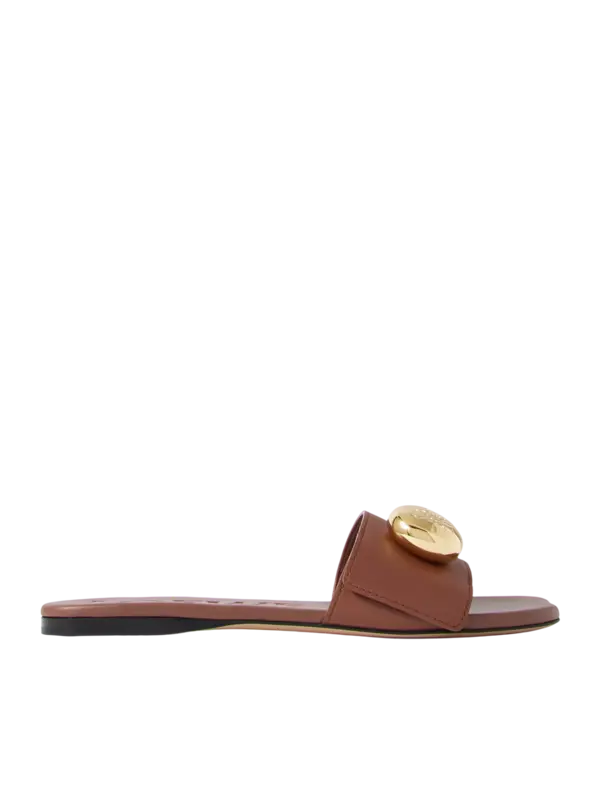 Loewe Pebble Embellished Leather Slides - Brown