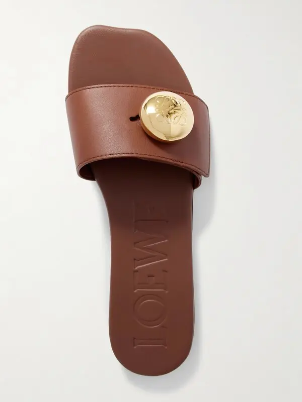Loewe Pebble Embellished Leather Slides - Brown
