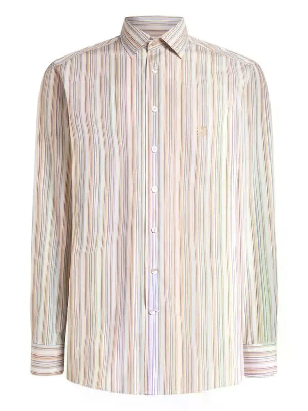 Etro Striped Pegaso-embroidered Shirt - Neutrals