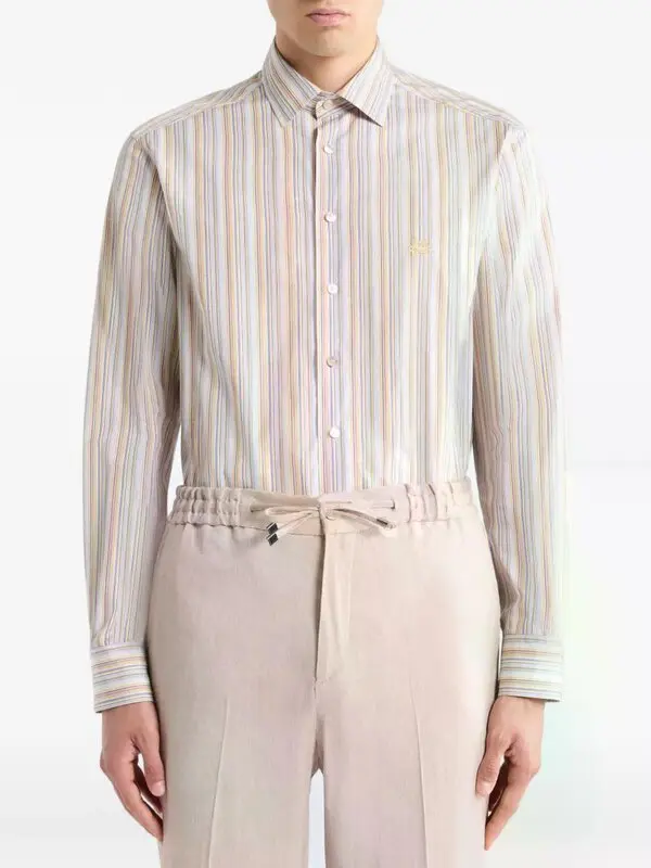 Etro Striped Pegaso-embroidered Shirt - Neutrals