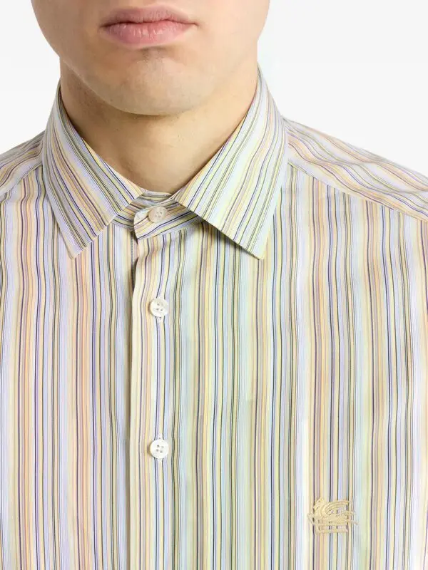 Etro Striped Pegaso-embroidered Shirt - Neutrals