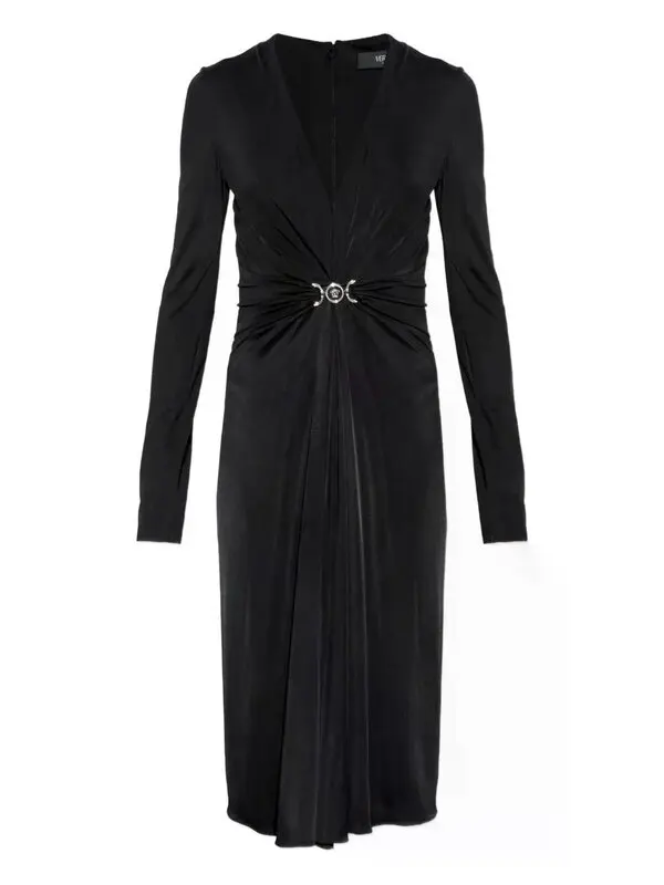 Versace Medusa-plaque Draped Dress - Black
