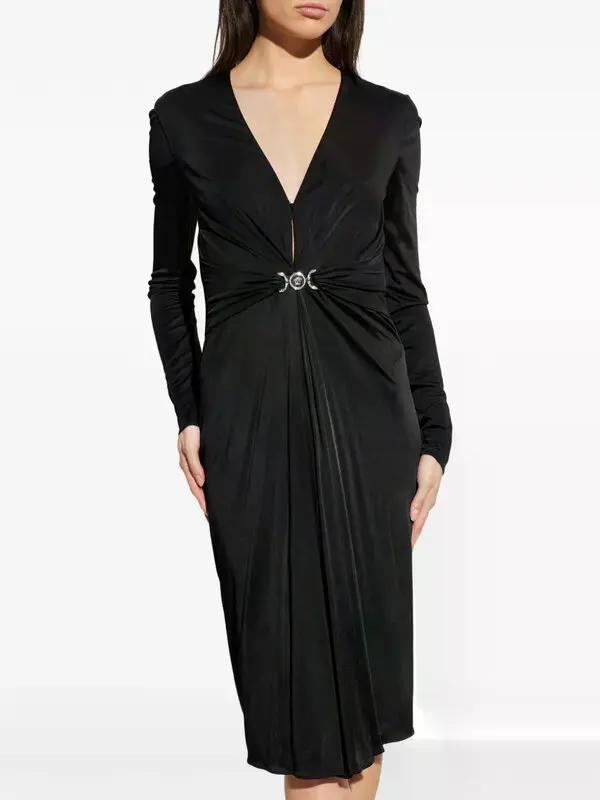 Versace Medusa-plaque Draped Dress - Black