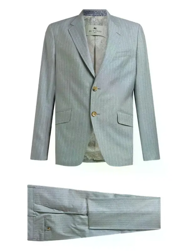 Etro Single-breasted Striped Wool And Cotton Suit - Blue