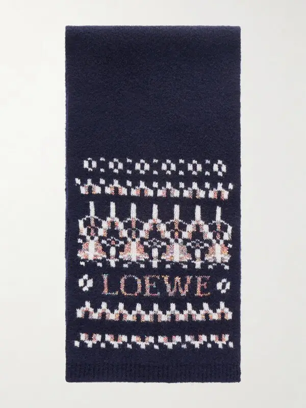 Loewe Sequin-embellished Fair Isle Wool-blend Scarf - Blue