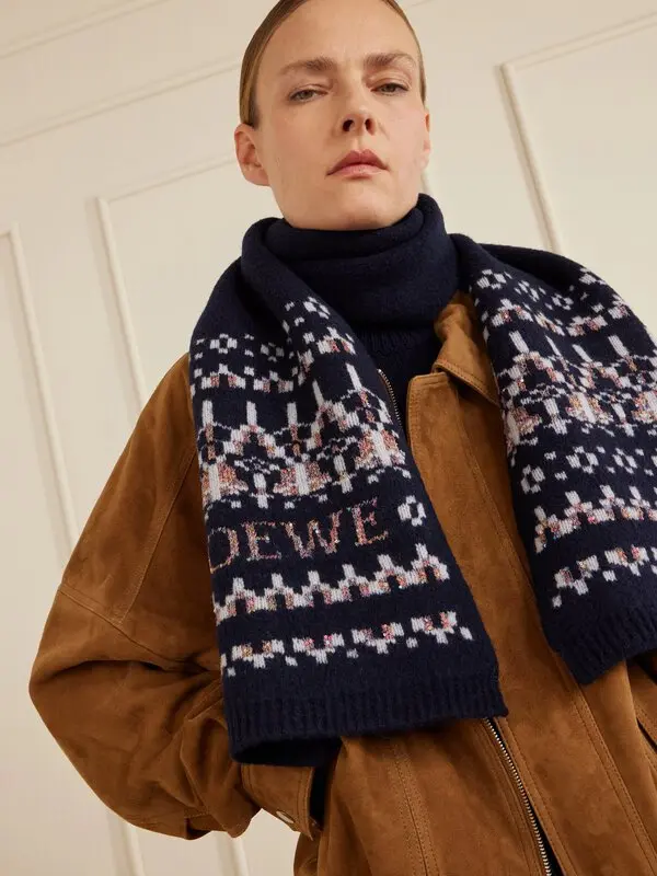 Loewe Sequin-embellished Fair Isle Wool-blend Scarf - Blue