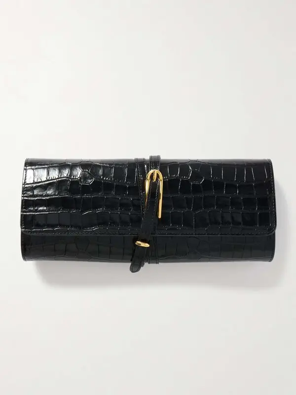 LIFFNER Belted Croc-effect Leather Clutch - Black