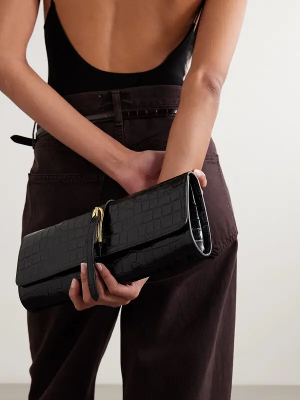 LIFFNER Belted Croc-effect Leather Clutch