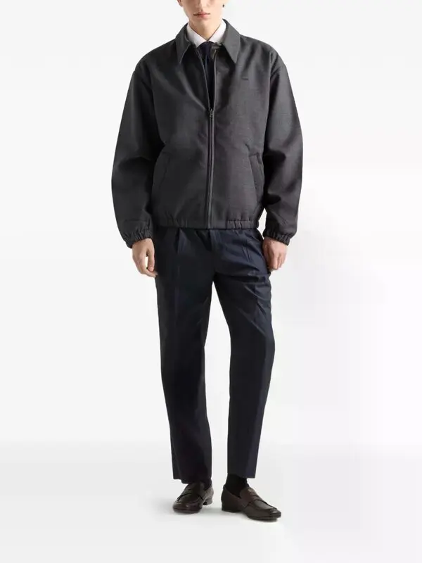 Prada Embroidered-lettering Jacket - Grey