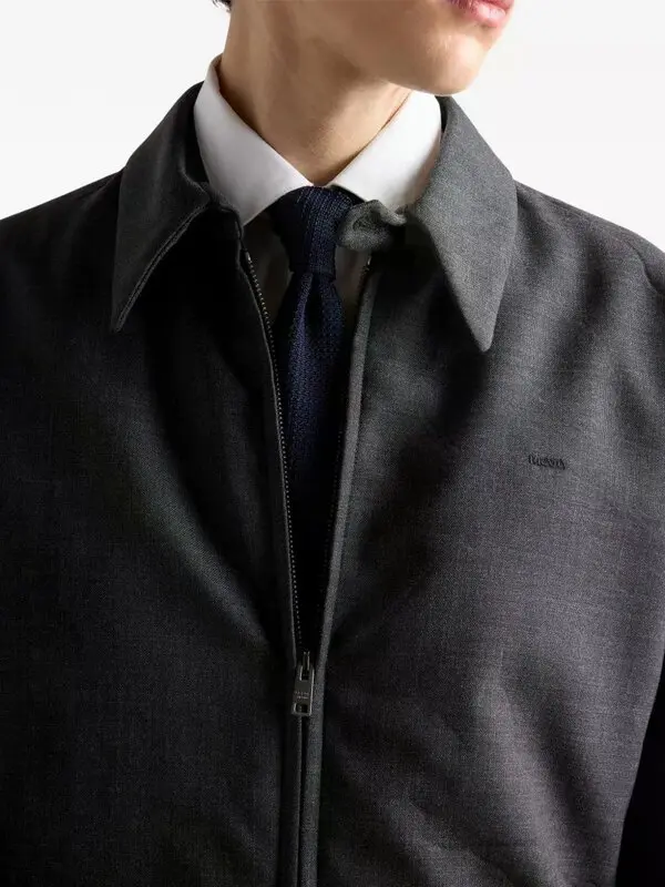 Prada Embroidered-lettering Jacket - Grey