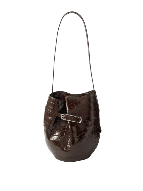 LIFFNER Buckled Croc-effect Bucket Bag - Brown