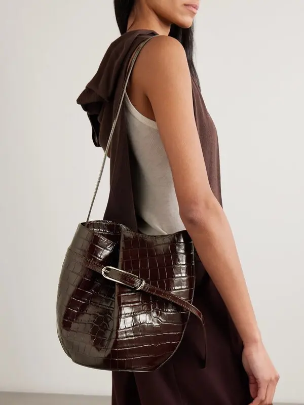 LIFFNER Buckled Croc-effect Bucket Bag - Brown