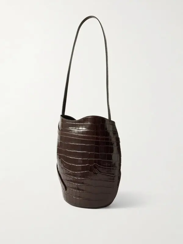 LIFFNER Buckled Croc-effect Bucket Bag - Brown