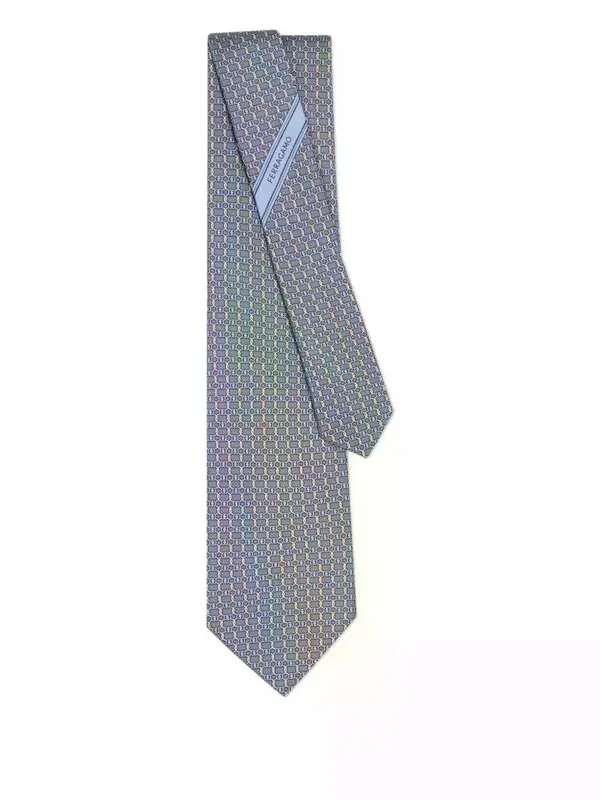 FERRAGAMO Buckle-print Silk Neck Tie - Grey