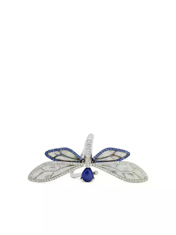 JEWELS AFICIONADO 18k White Gold Diamond And Sapphire Dragonfly Ring