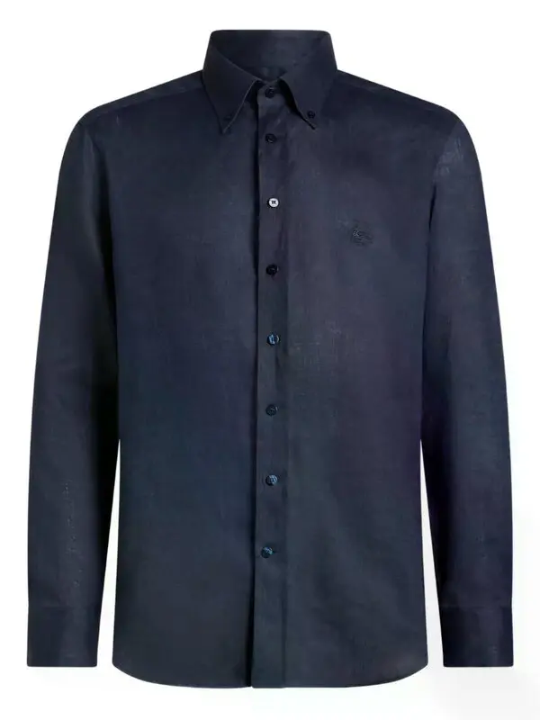 Etro Pegaso-embroidered Linen Shirt - Blue