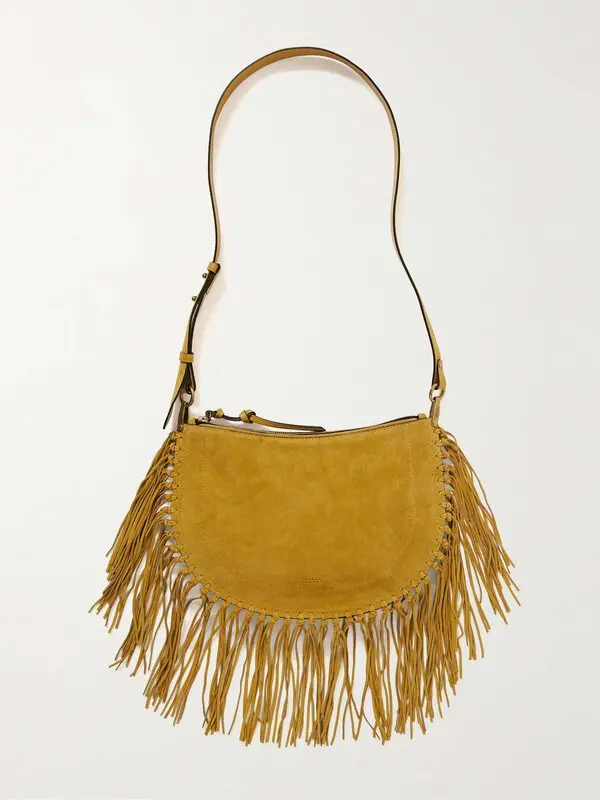 Isabel Marant Oskan Soft Fringed Suede Shoulder Bag - Saffron