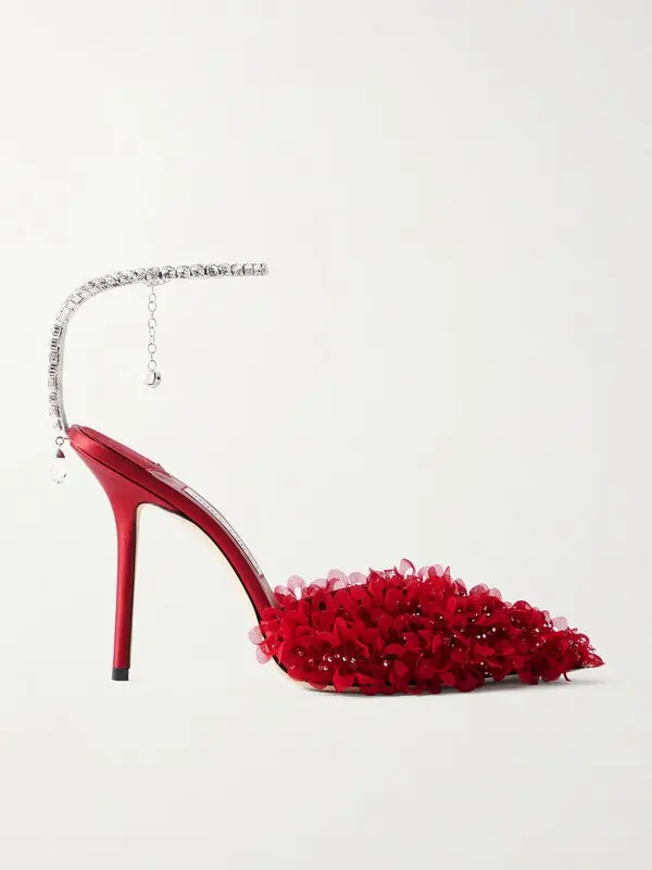 JIMMY CHOO Saeda 100 Crystal-embellished Mesh Pumps - Red