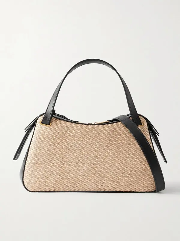 JIL SANDER Dune Leather And Raffia Shoulder Bag - Neutrals