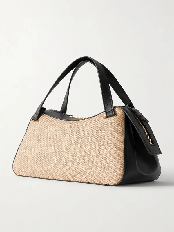 JIL SANDER Dune Leather And Raffia Shoulder Bag - Neutrals