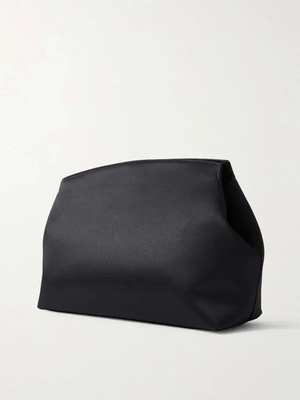 LIFFNER Leather-trimmed Satin Clutch - Black