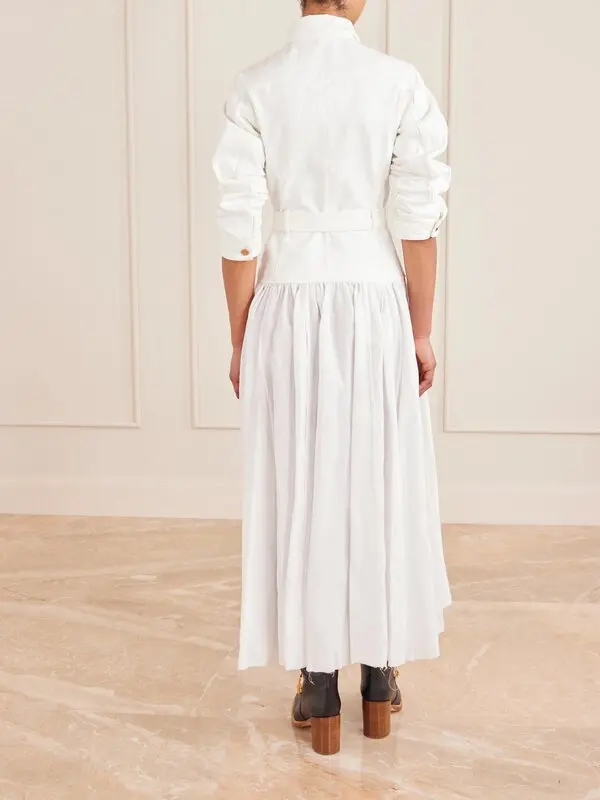 Gabriela Hearst Delyth Belted Frayed Pleated Denim-blend Linen Midi Dress