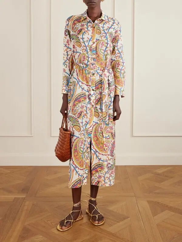 Etro Belted Paisley-print Cotton-voile Midi Shirt Dress - Multi