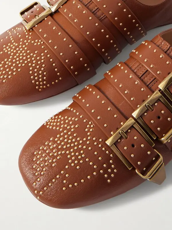 Chloé Susan Studded Leather Flats - Red