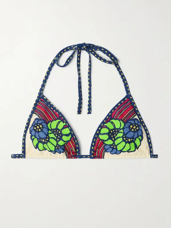 La DoubleJ Printed Triangle Bikini Top - Blue