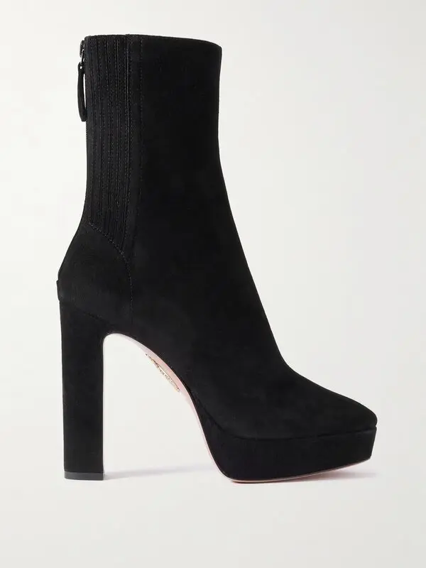 AQUAZZURA Martine 110 Suede Platform Ankle Boots - Black