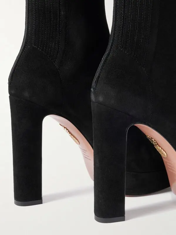 AQUAZZURA Martine 110 Suede Platform Ankle Boots - Black