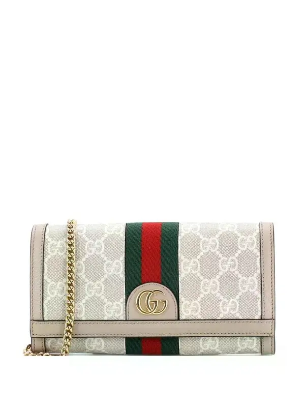 Gucci Ophidia Wallet On Chain Gg Coated Canvas With Leather Clutch Bag - Neutrals