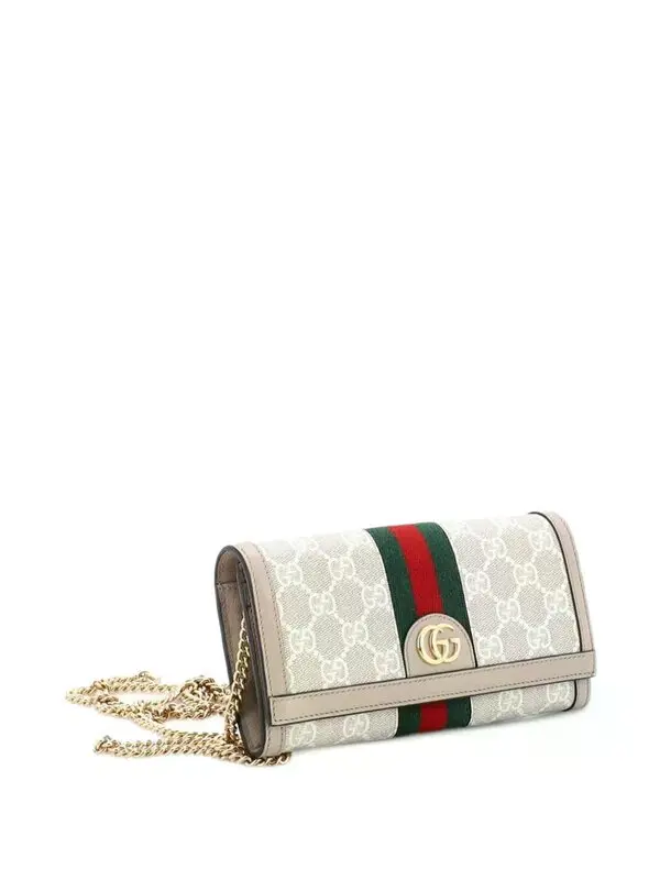 Gucci Ophidia Wallet On Chain Gg Coated Canvas With Leather Clutch Bag - Neutrals