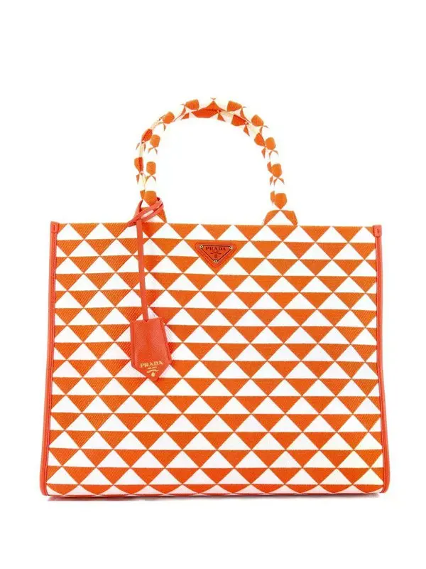 Prada Symbole Shopper Large Tote Bag Jacquard - Orange