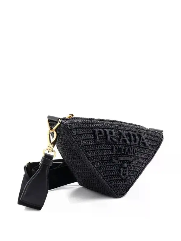 Prada Triangle Logo Zip Crochet Raffia Small Crossbody Bag