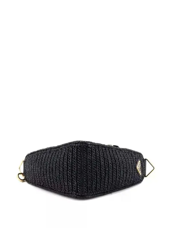 Prada Triangle Logo Zip Crochet Raffia Small Crossbody Bag