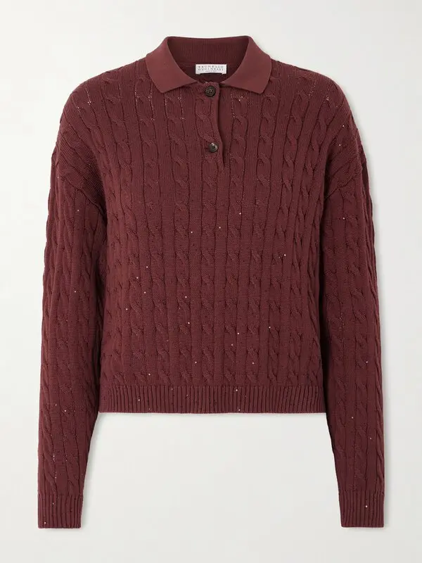 Brunello Cucinelli Sequined Cable-knit Cotton-blend Sweater