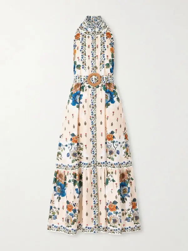 Borgo De Nor Biba Tiered Floral-print Cotton-poplin Maxi Dress - Neutrals