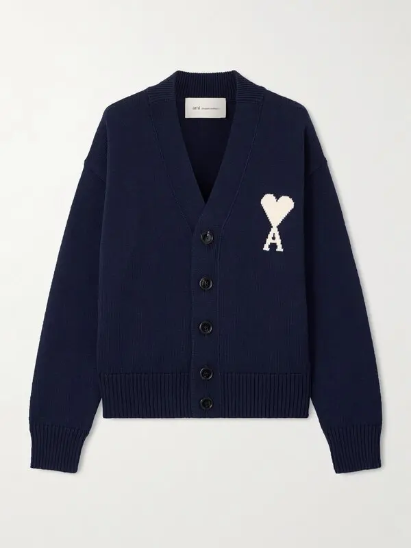 Ami Intarsia-knit Wool And Cotton-blend Cardigan