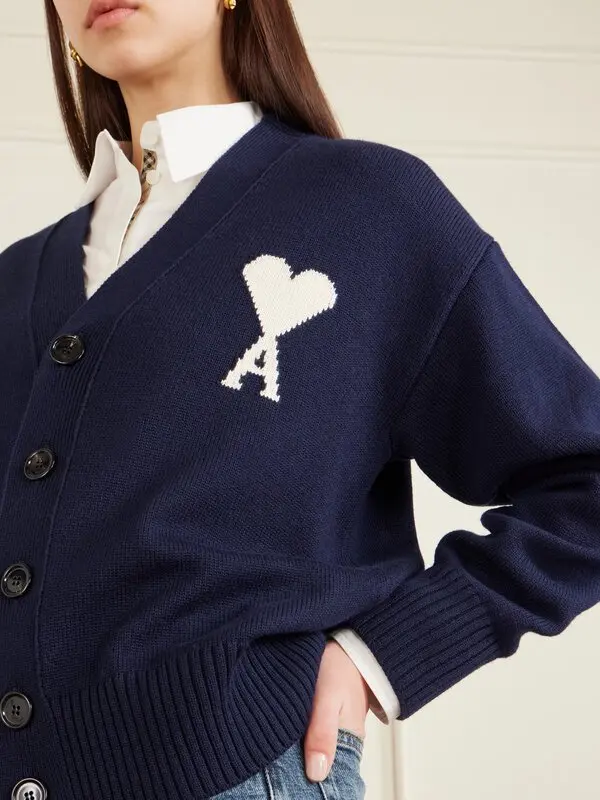 Ami Intarsia-knit Wool And Cotton-blend Cardigan