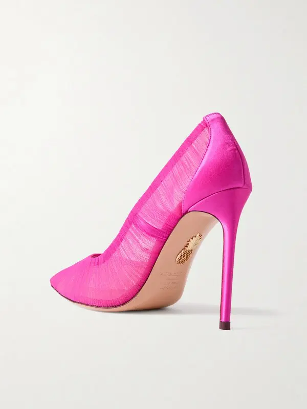 AQUAZZURA Voile 105 Pleated Satin-trimmed Tulle Pumps - Pink