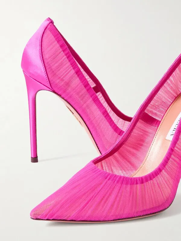AQUAZZURA Voile 105 Pleated Satin-trimmed Tulle Pumps - Pink