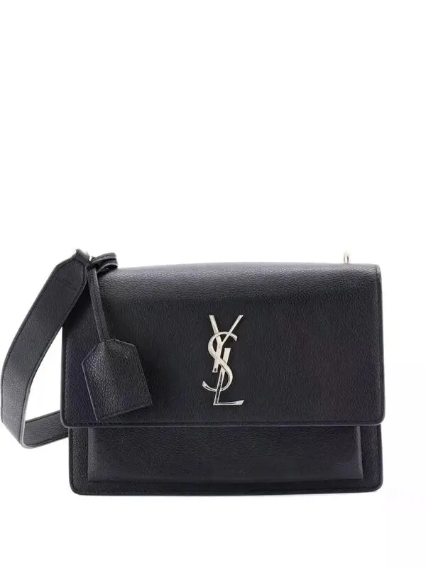 Saint Laurent Sunset Satchel Leather Medium Crossbody Bag - Black